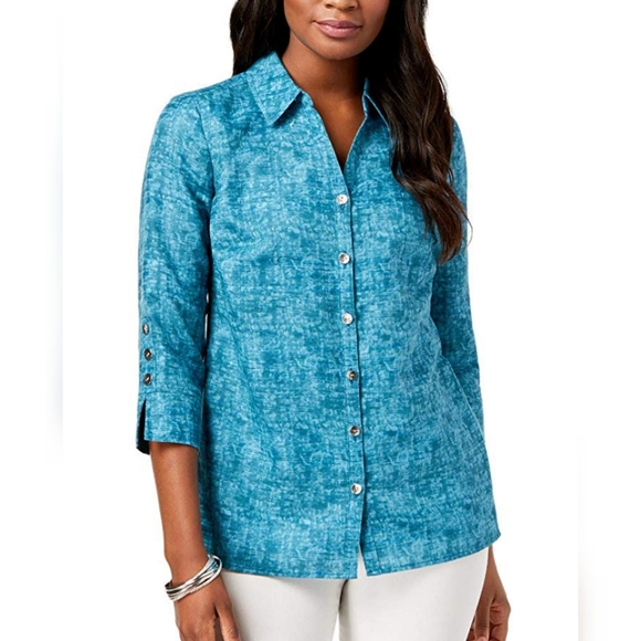 JM Collection | Tops | Jm Collection Textured Blouse Linen Tie Dye ...